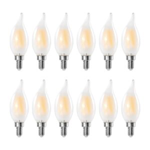 decoaui e12 led chandelier light bulbs, 4w(40w equivalent) dimmable c11 frosted glass, 450 lumens, 2700k soft white, candle shaped, ideal for candelabras open fixtures, 12-pack