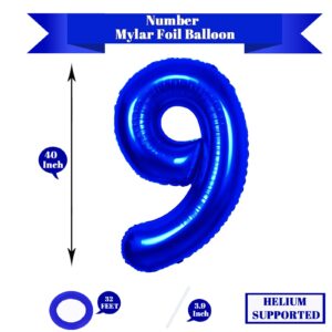 40 inch Navy Blue Number 9 Balloon, Giant Large 9 Foil Balloon for Birthdays, Anniversaries, Graduations, 9th Birthday Decorations for Kids