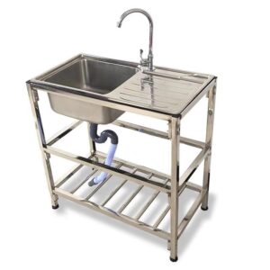 ccache free standing kitchen stainless steel utility sink set with faucet for laundry room/backyard/garage portable outdoor camping sink laundry sink dish washing station with hose hook up