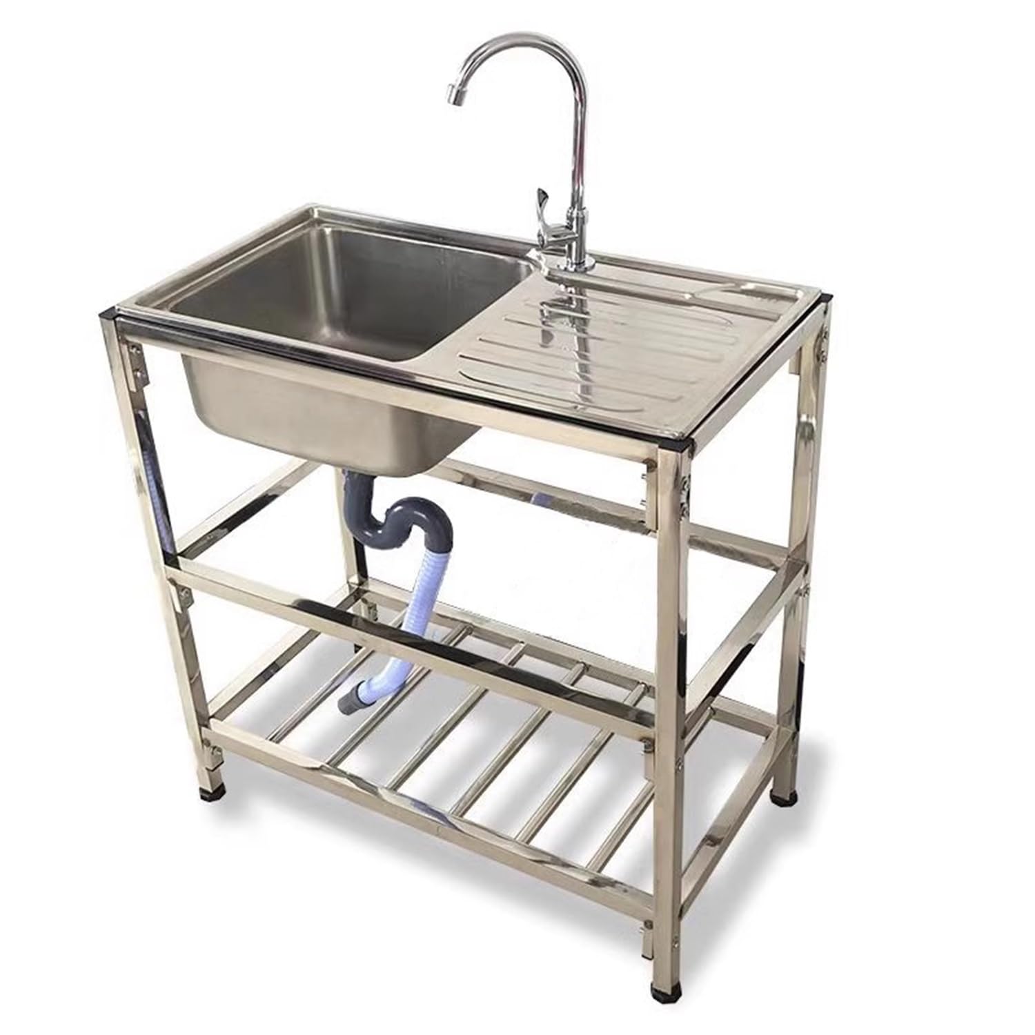 CcacHe Free Standing Kitchen Stainless Steel Utility Sink Set with Faucet for Laundry Room/Backyard/Garage Portable Outdoor Camping Sink Laundry Sink Dish Washing Station with Hose Hook Up