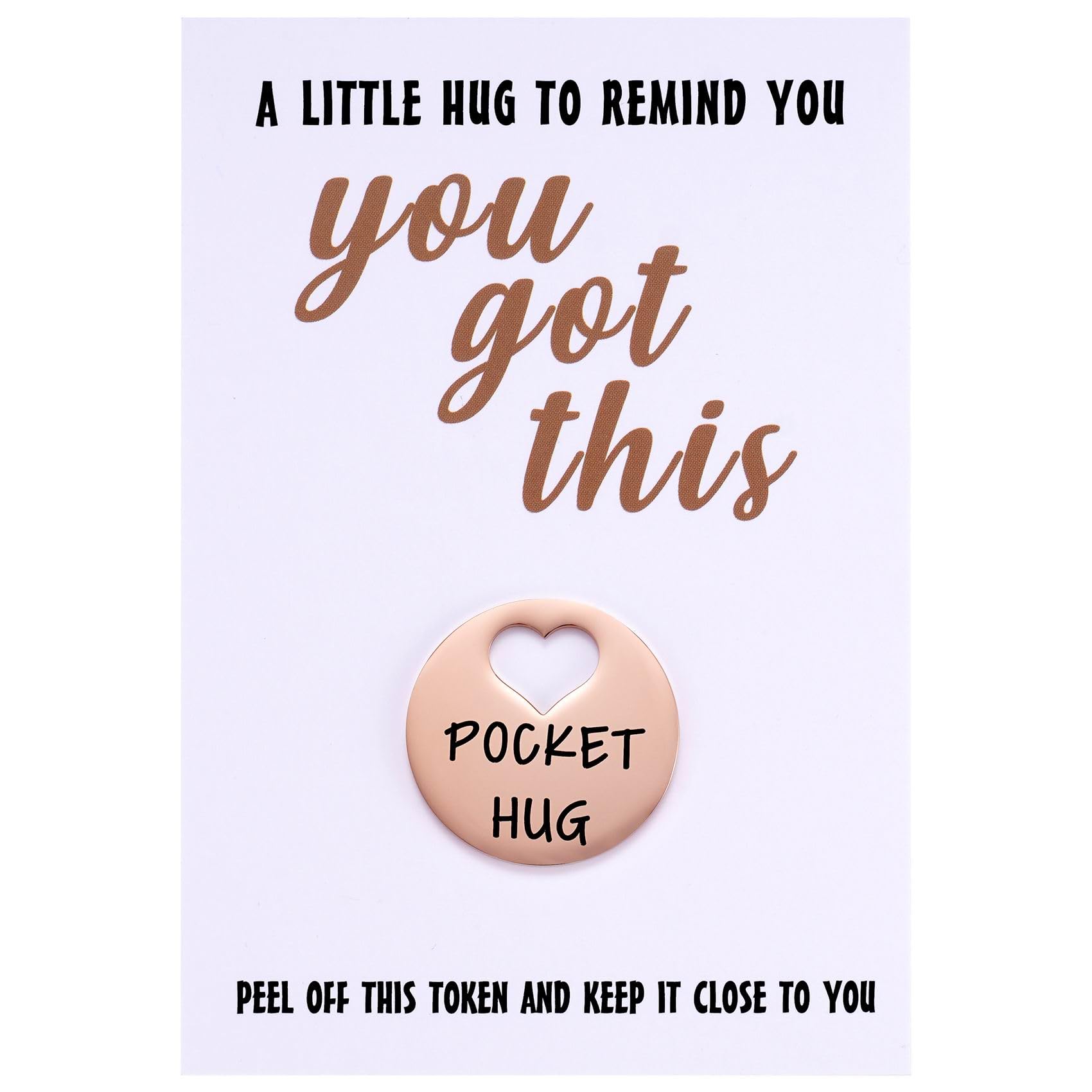 MIXJOY Little Pocket Hug Token You Got This & Greeting Card for Friends Family, Think of You Missing You Gift, Positivity Cheer Up Gift for Him Her, Good Luck, Sengding a Hug Gifts, Rose Gold