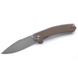 warspear degory flipper folding knife 3.75" stonewshed d2 blade tan g10 handle outdoor camping pocket knife with deep carry clip wp902tn