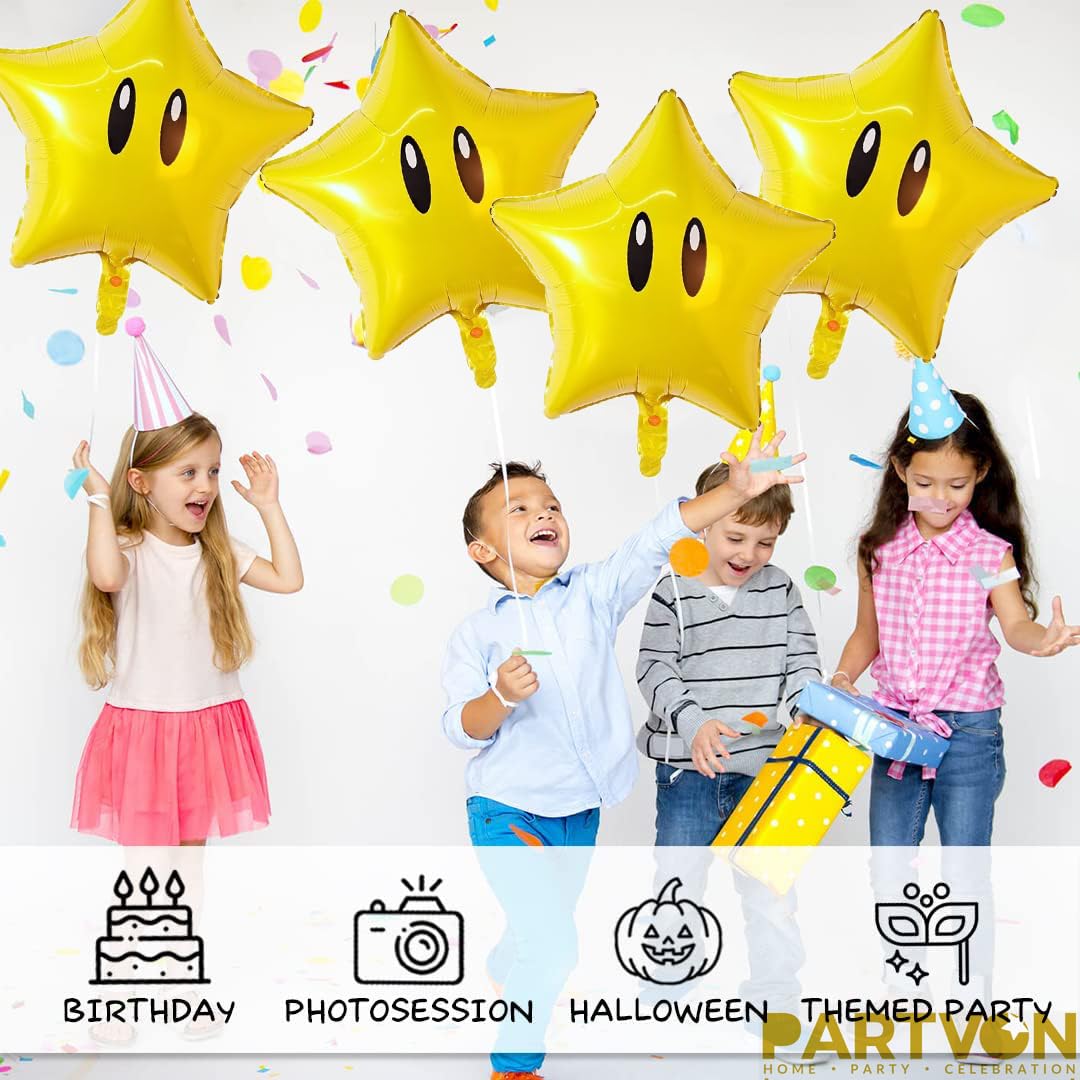 12 Pieces Foil Star Balloons, 18 inches Video Game Star Balloons for Video Game Theme Party Decorations Baby Shower, Birthday Party Decorations