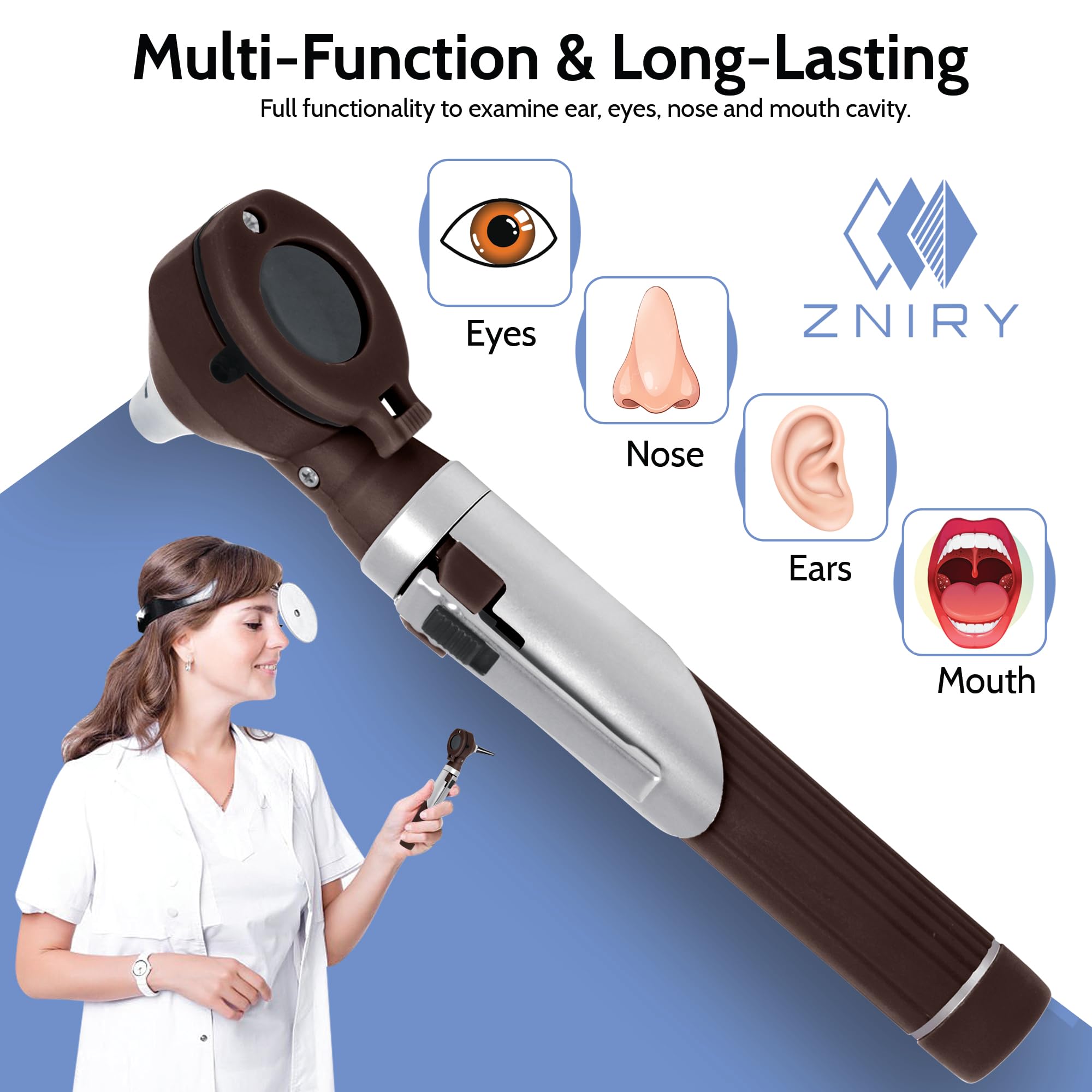 Zniry Fiber Optic Mini Otoscope - Ear Scope with Light, Ear Infection Detector (Chocolate Color) Reguler