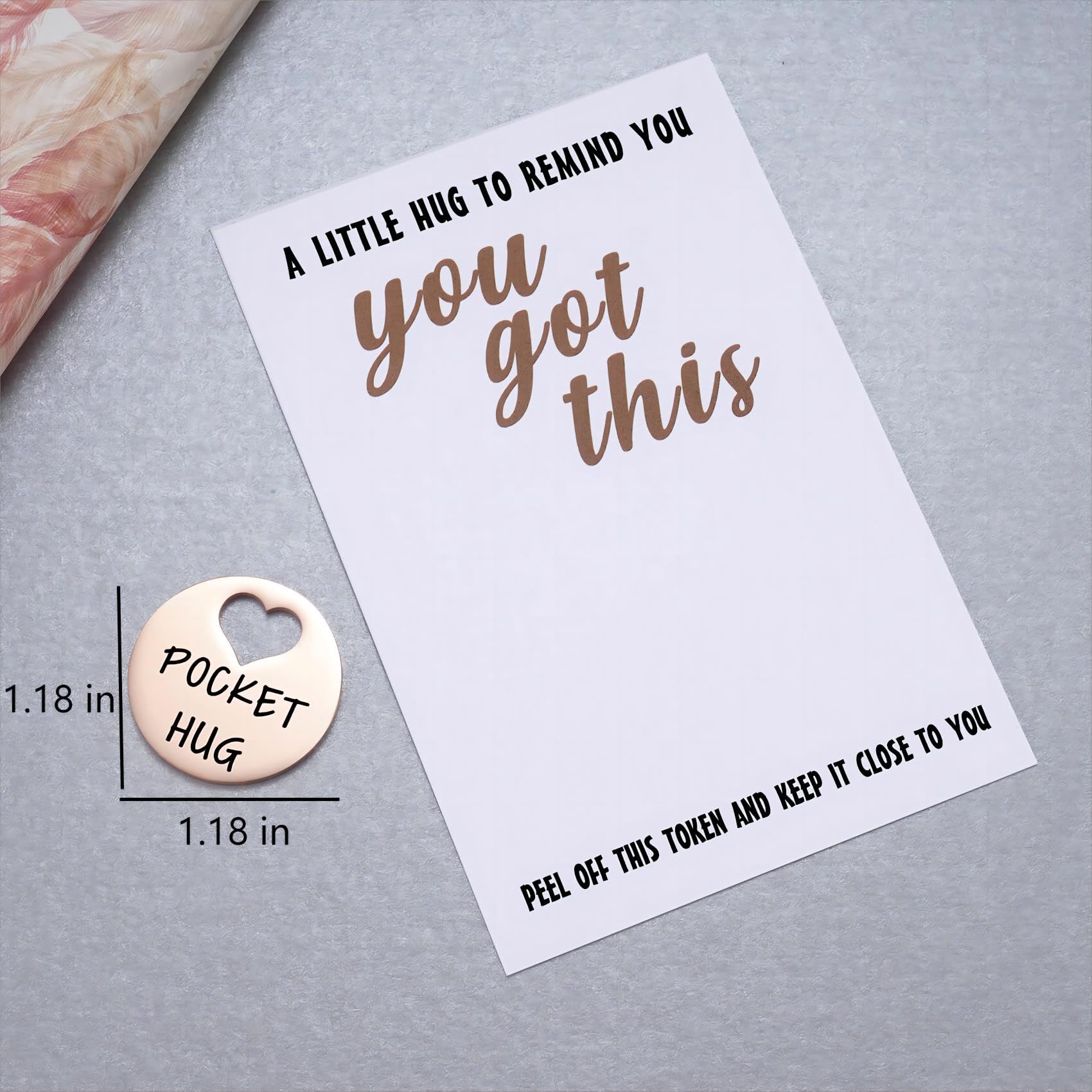 MIXJOY Little Pocket Hug Token You Got This & Greeting Card for Friends Family, Think of You Missing You Gift, Positivity Cheer Up Gift for Him Her, Good Luck, Sengding a Hug Gifts, Rose Gold