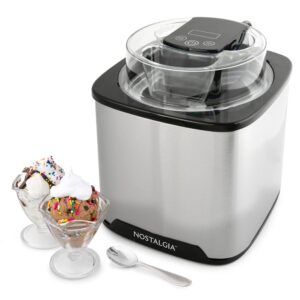 Nostalgia 2-Quart Digital Electric Ice Cream for Homemade Ice-Cream, No Salt or Ice Required, Overnight Chill Canister, Stainless Steel