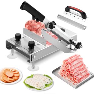 manual frozen meat slicer, lmyygoo stainless steel hand thin meat cutter slicer for home hot pot, korean bbq, beef mutton rolls, vegetable fruit slicing (includes a spare sharp blade & a plate)