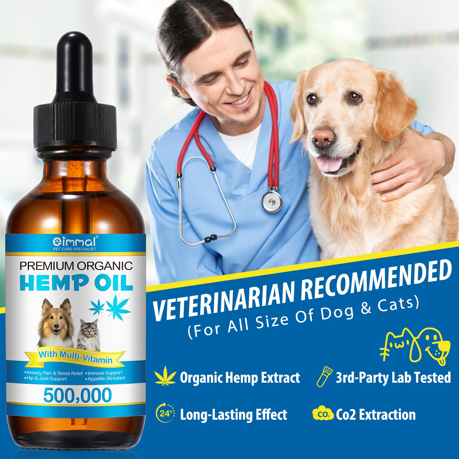 FSLHCY Pet Oil for Dogs and Cats Anxiety Stress Pain Relief Joint Hip Аrthritis Sleep Aid Calming Oil Drop Improves Skin & Coat, Natural Extract Treats Dog Calming Oil 60ML