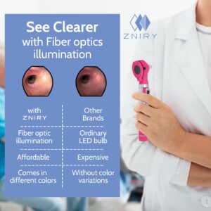 Zniry Fiber Optic Mini Otoscope - Ear Scope with Light, Ear Infection Detector (Pink Color) Reguler