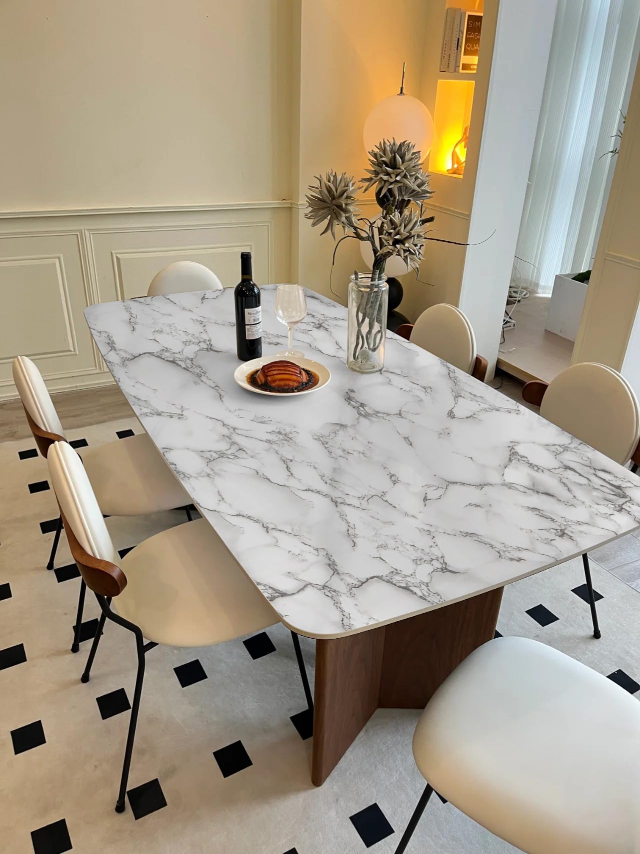 Decoroom Marble Contact Paper 17.71''×118''，White Grey Peel and Stick Wallpaper，Glossy Self Adhesive Marble Granite Paper for Kitchen Countertops Cabinets