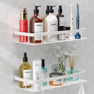 lanlord wall mounted shower caddy shelf organizer rack,2 pack no drilling adhesive shower shelves,bathroom shower organizers and storage,save space with hooks,apartment essentials (white 2lwlt).