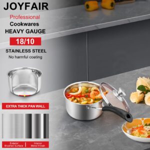 1 Quart 18/10 Stainless Steel Saucepan, Joyfair Small Sauce Pot with Lid for Multipurpose, Cooking Spaghetti, Warming Milk, Boiling Soup, Extra Pan Wall & Heat-proof Bakelite Handle, Dishwasher Safe