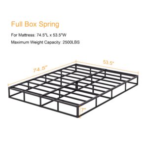 Bednowitz Full Bed Frame Low to Ground, 7 Inch High Profile Metal Box Spring with Fabric Cover Set, Heavy Duty Noise-Free Mattress Foundation, Easy Assembly