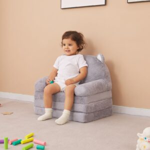 QIUODO Toddler Chair Plush with Removable Cover, Kids Sofa Bed to Lounger, Comfy Kids Couch for Kids Age 18 Months and Up(Grey Kitty)