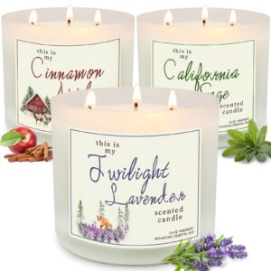 candles for home scented, 3 pack 3 wick large jar soy candle,40.2 oz 300 hour long lasting candles,lavender & sage & apple cinnamon aromatherapy candle gift set