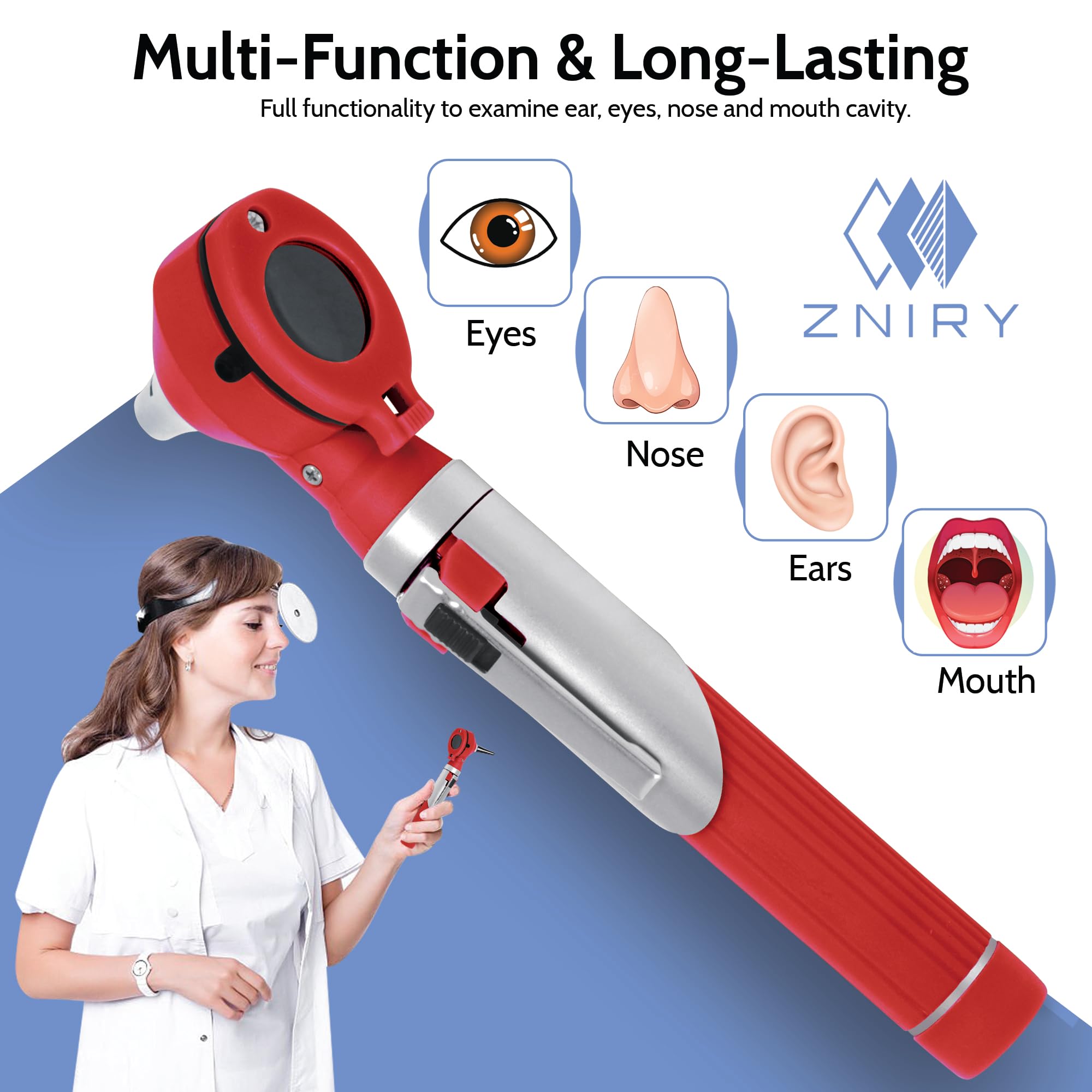 Zniry Fiber Optic Mini Otoscope - Ear Scope with Light, Ear Infection Detector (Red Color) Reguler