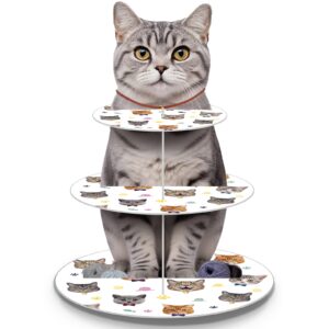 pasimy cat cupcake stand party decorations cat theme cupcake holder cardboard 3 tier kitten birthday party cake decorations pet lover dessert stand for cat birthday party baby shower supplies