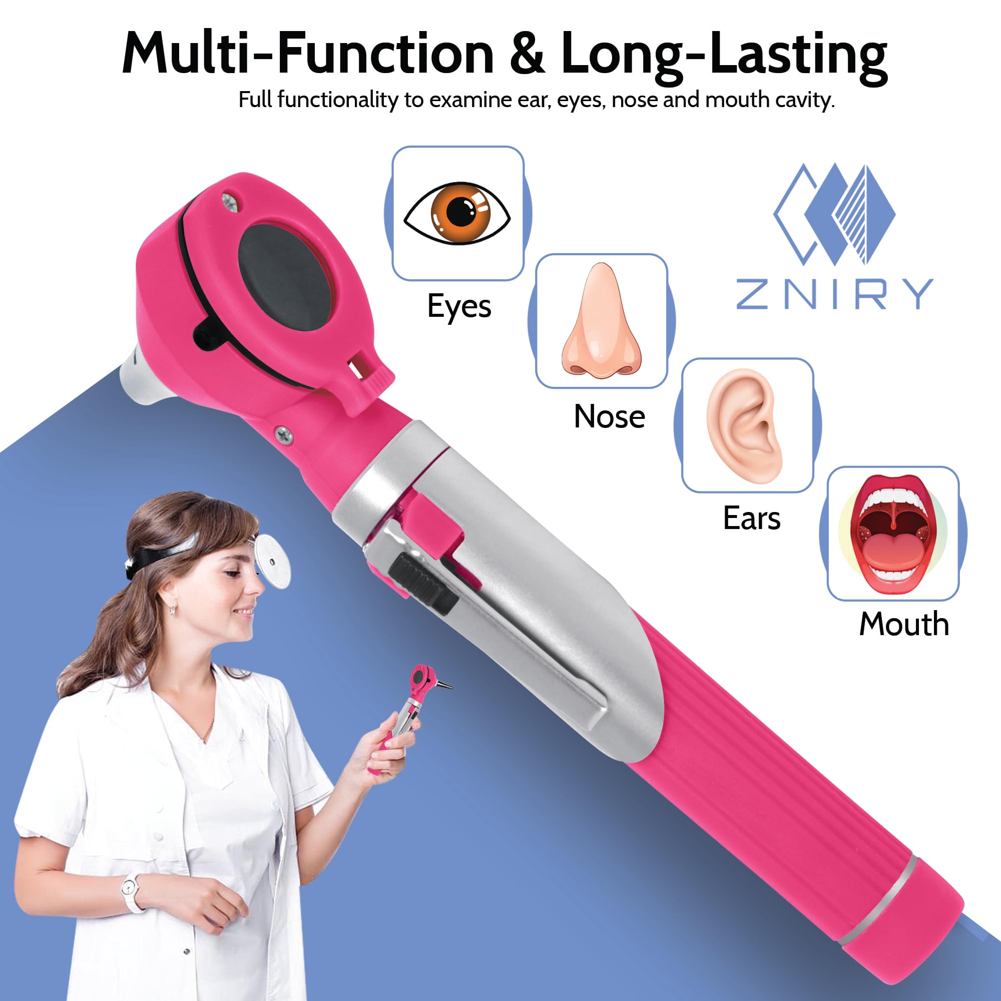 Zniry Fiber Optic Mini Otoscope - Ear Scope with Light, Ear Infection Detector (Pink Color) Reguler