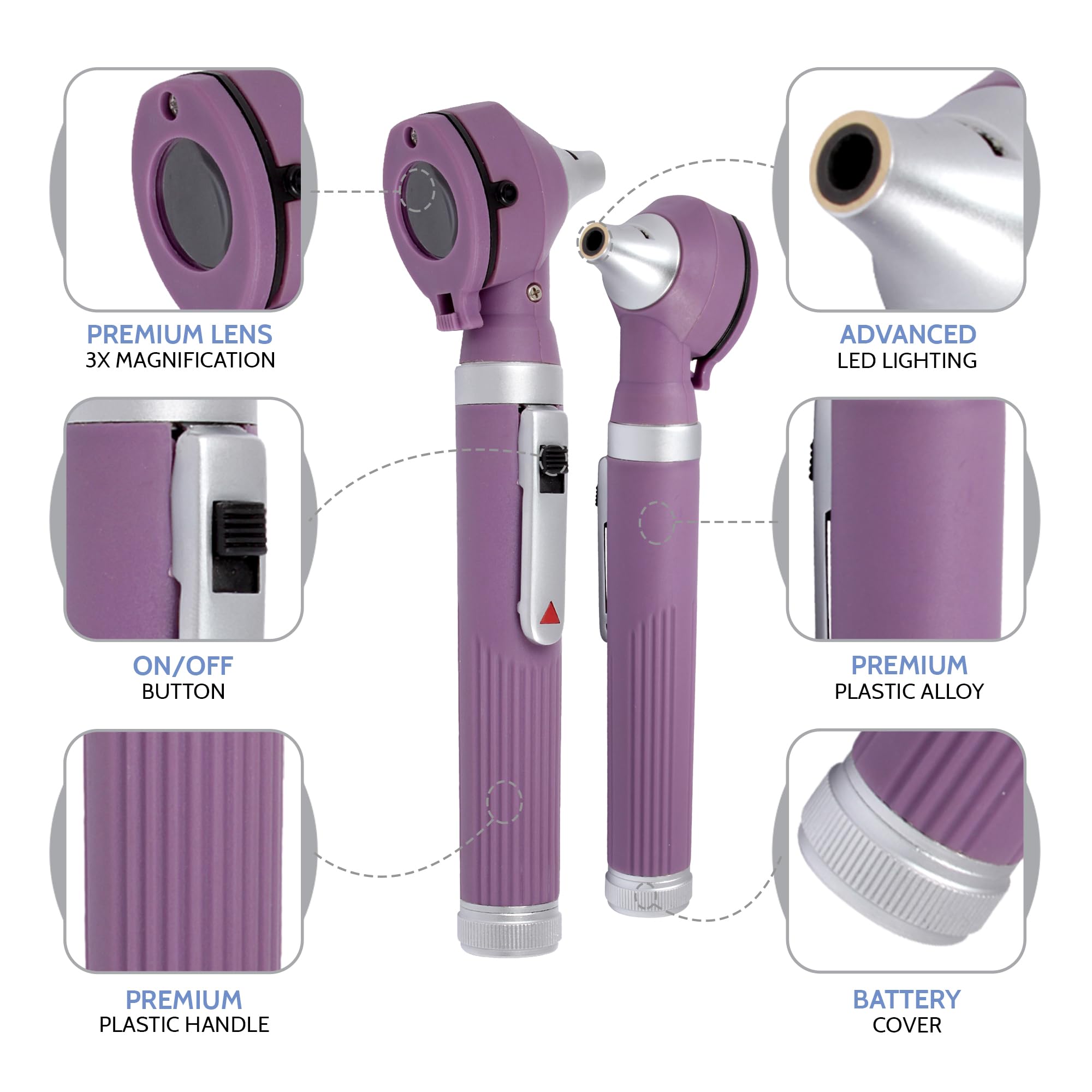 Zniry Fiber Optic Mini Otoscope - Ear Scope with Light, Ear Infection Detector (Purple Color)