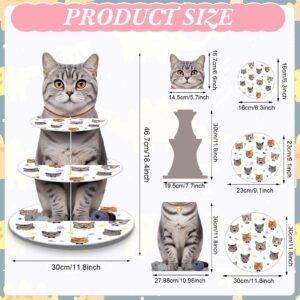 Pasimy Cat Cupcake Stand Party Decorations Cat Theme Cupcake Holder Cardboard 3 Tier Kitten Birthday Party Cake Decorations Pet Lover Dessert Stand for Cat Birthday Party Baby Shower Supplies