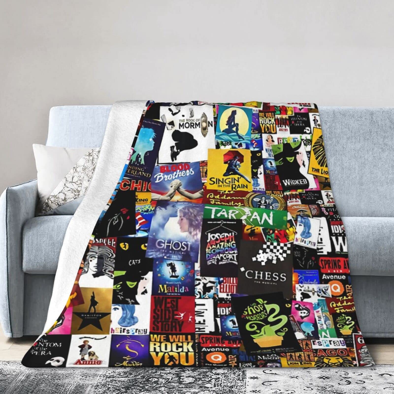 Broadway Musical Collage Blanket Soft Cozy Fleece Throw Blanket Plush Lightweight Warm Fuzzy Flannel Blankets and Throws for Boys Girls Couch Sofa Bed 60"X50"