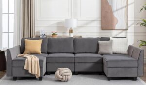 dify modular sectional sofa couch with storage seat, oversized u-shaped reversible couch for living room, apartment and office, 6 seat sofa with 8 armrests, convertible chaise sofa, velvet grey.