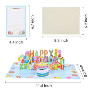 ZOEDO 3D Musical Birthday Pop Up Card, Blow Out LED Light Candle & Music Happy Birthday Card Birthday Greeting Cards with Blank Note Card and Envelope for Kid Husband, Men, Women, Mom