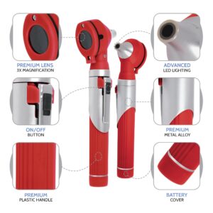 Zniry Fiber Optic Mini Otoscope - Ear Scope with Light, Ear Infection Detector (Red Color) Reguler