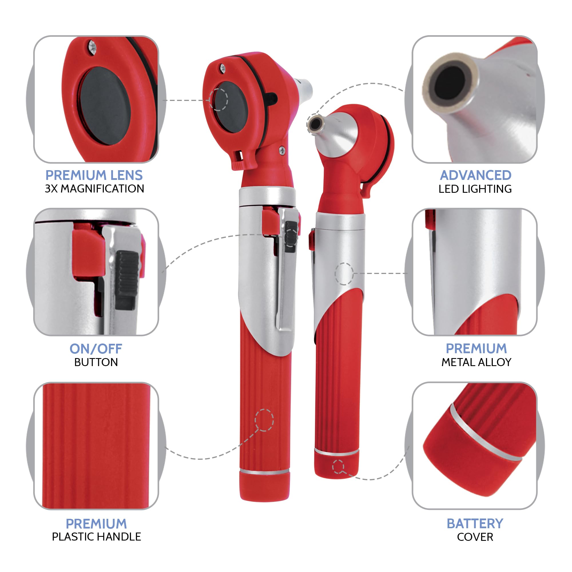 Zniry Fiber Optic Mini Otoscope - Ear Scope with Light, Ear Infection Detector (Red Color) Reguler