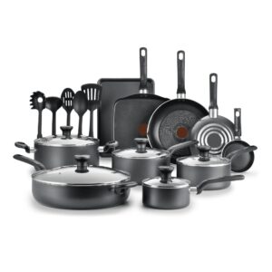 upgrade your kitchen with the 20-piece easy care nonstick cookware set - grey, dishwasher safe, heat indicator