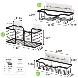 Fixwal 3-Pack Shower Caddy Bathroom Storage Rack with Soap Holder, Anti-Rust Strong Adhesive Storage Rack No Drilling Required, For Interior Shower Home Kitchen Storage Rack (Black)