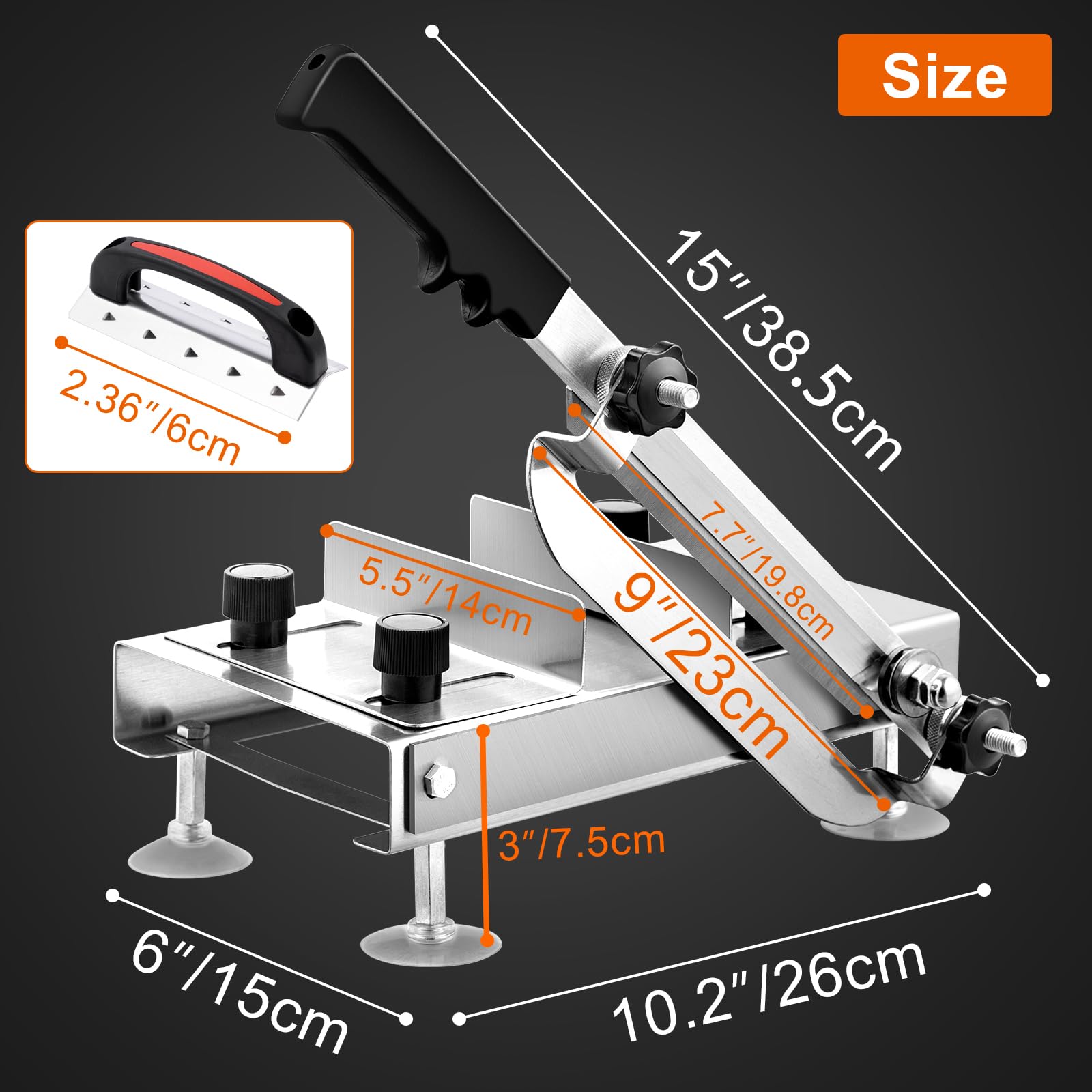 Manual Frozen Meat Slicer, LMYYGOO Stainless Steel Hand Thin Meat Cutter Slicer for home Hot Pot, Korean BBQ, Beef Mutton Rolls, Vegetable Fruit Slicing (includes a spare sharp blade & a plate)