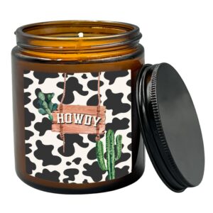 hiwx lavender scented candle, howdy western candle, 8oz jar, soy wax, smokeless, long-time burning, indoor use, cowgirls gifts, unisex