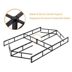 Bednowitz Full Bed Frame Low to Ground, 7 Inch High Profile Metal Box Spring with Fabric Cover Set, Heavy Duty Noise-Free Mattress Foundation, Easy Assembly