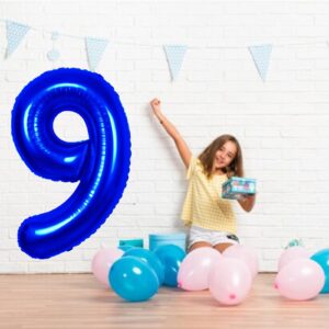 40 inch Navy Blue Number 9 Balloon, Giant Large 9 Foil Balloon for Birthdays, Anniversaries, Graduations, 9th Birthday Decorations for Kids