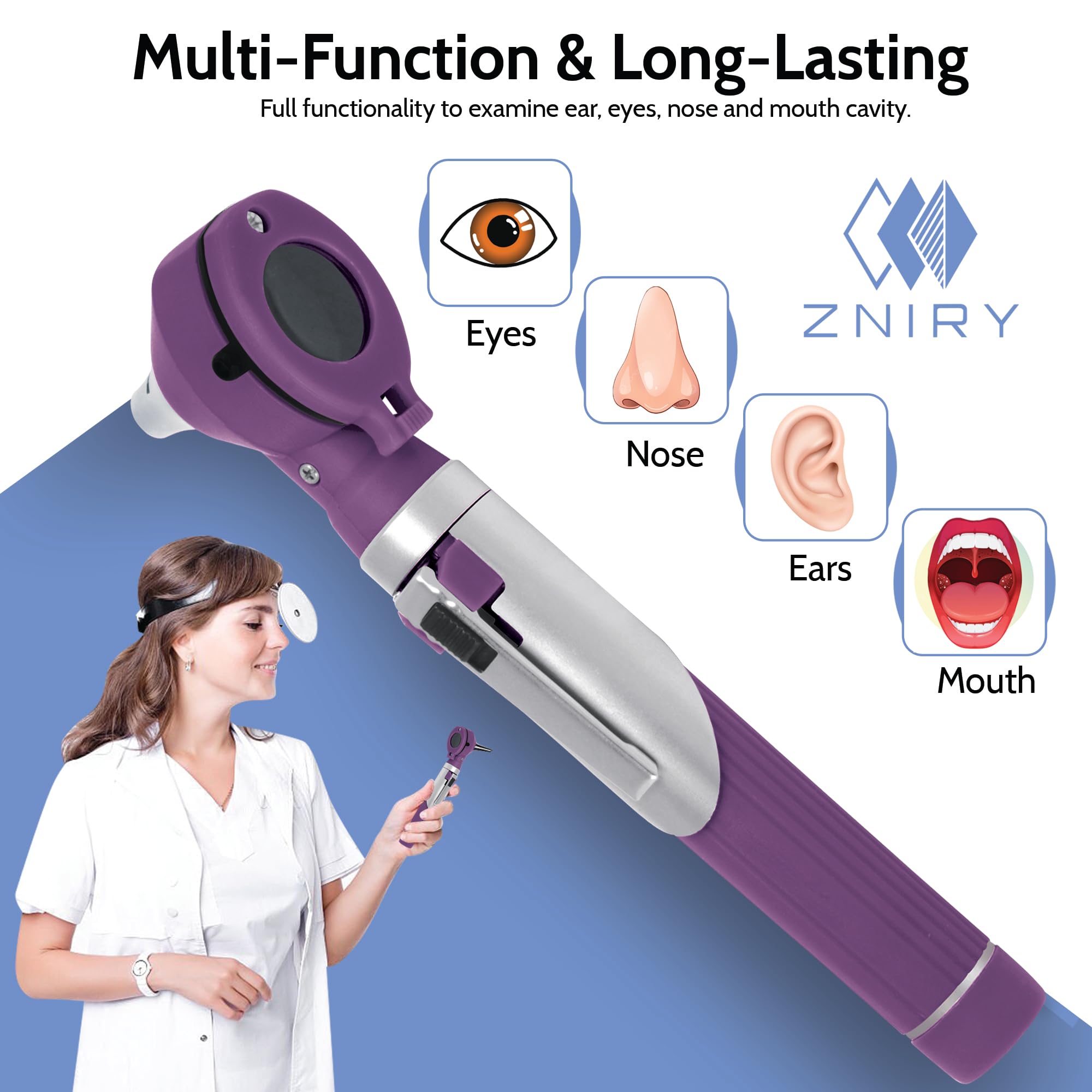 Zniry Fiber Optic Mini Otoscope - Ear Scope with Light, Ear Infection Detector (Purple Color) Reguler