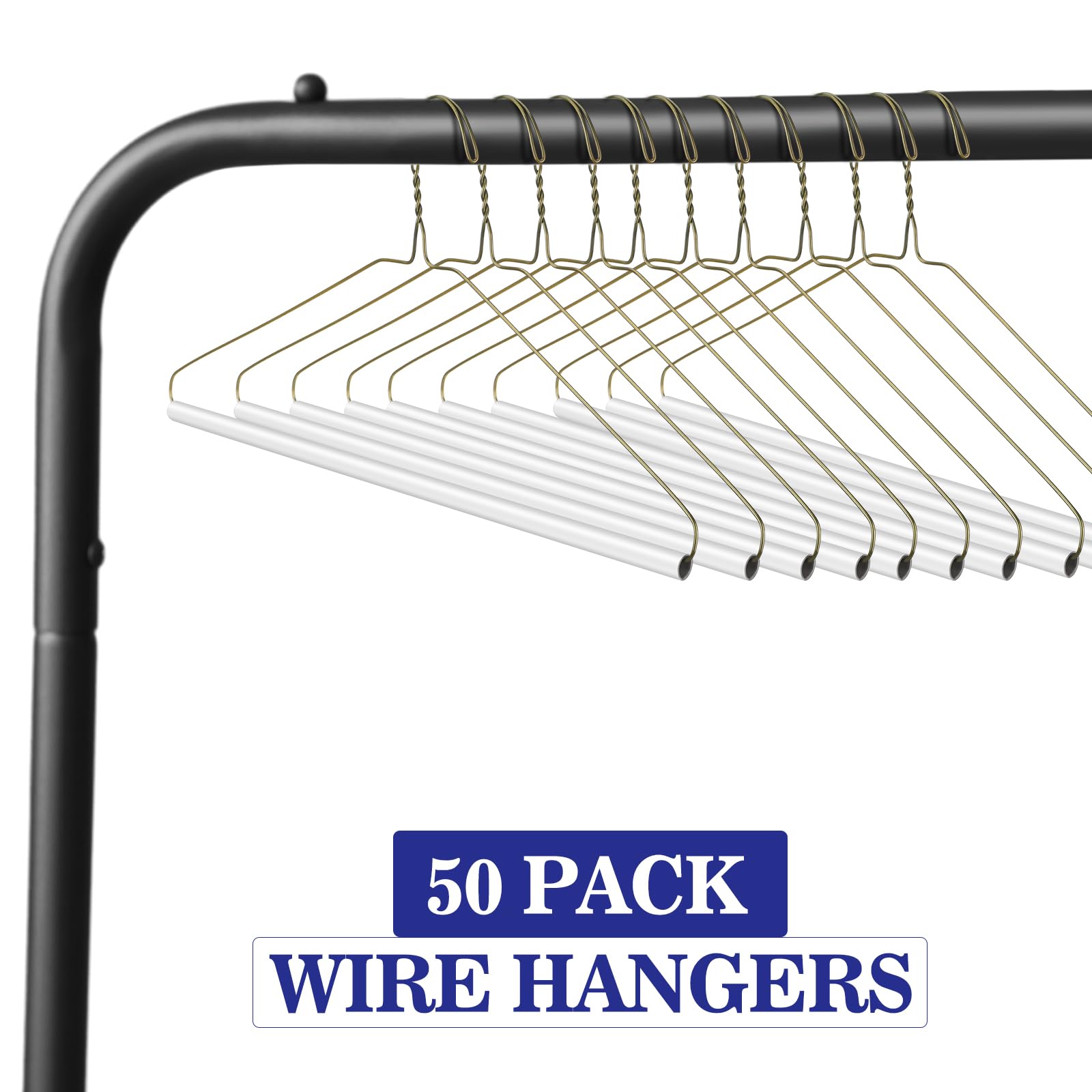 Yuntau 50 Pcs Wire Hangers Bulk Dry Cleaner Hangers with Tubs 16" Caped Clothing Hangers Suit Hangers Strut Hangers for Dry Cleaners or Home(Gold)