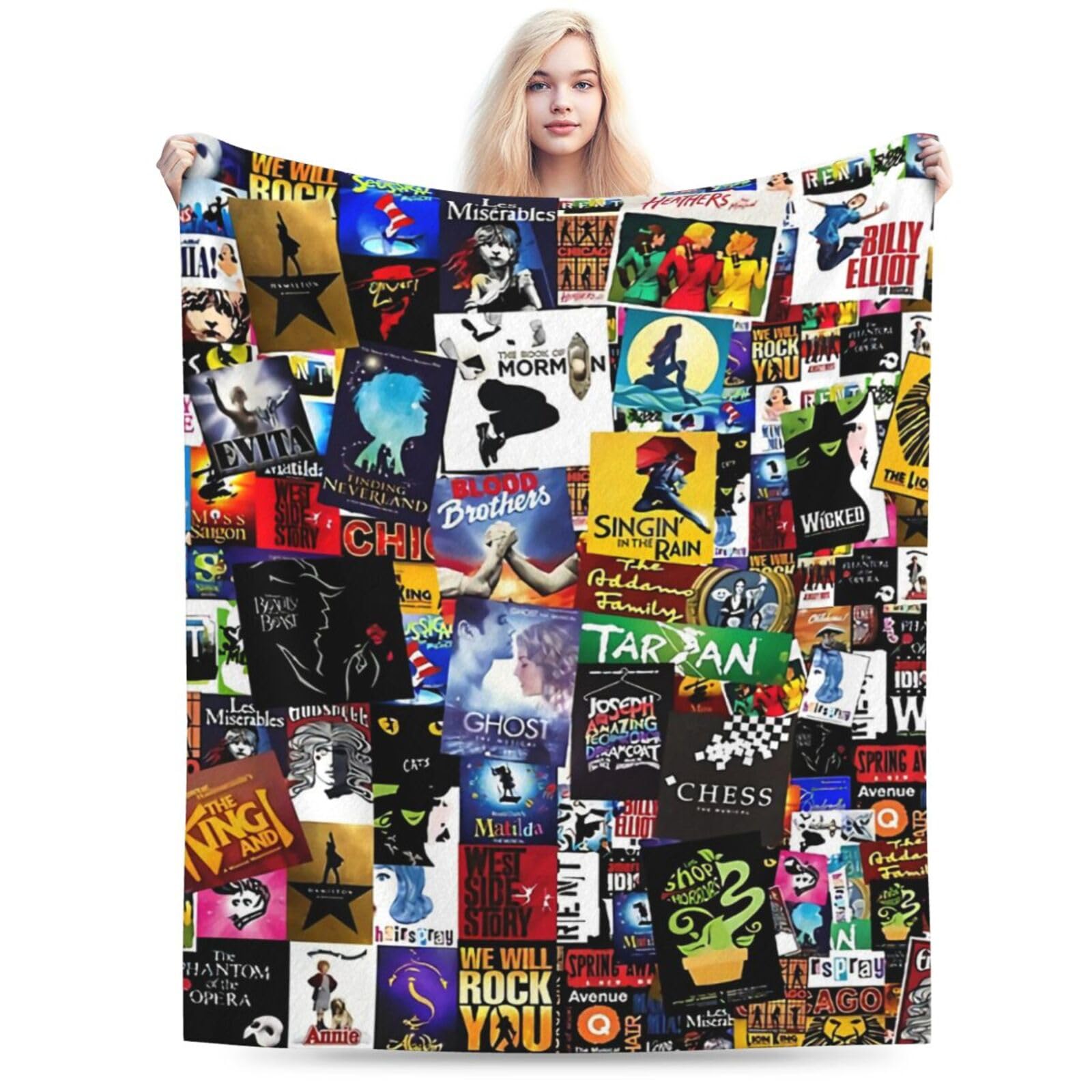 Broadway Musical Collage Blanket Soft Cozy Fleece Throw Blanket Plush Lightweight Warm Fuzzy Flannel Blankets and Throws for Boys Girls Couch Sofa Bed 60"X50"