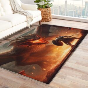 dragon rug & home decor - 4x5 rug, kids rugs for living room bedroom, fantasy carpet, washable non slip soft low pile indoor area rug & room decor