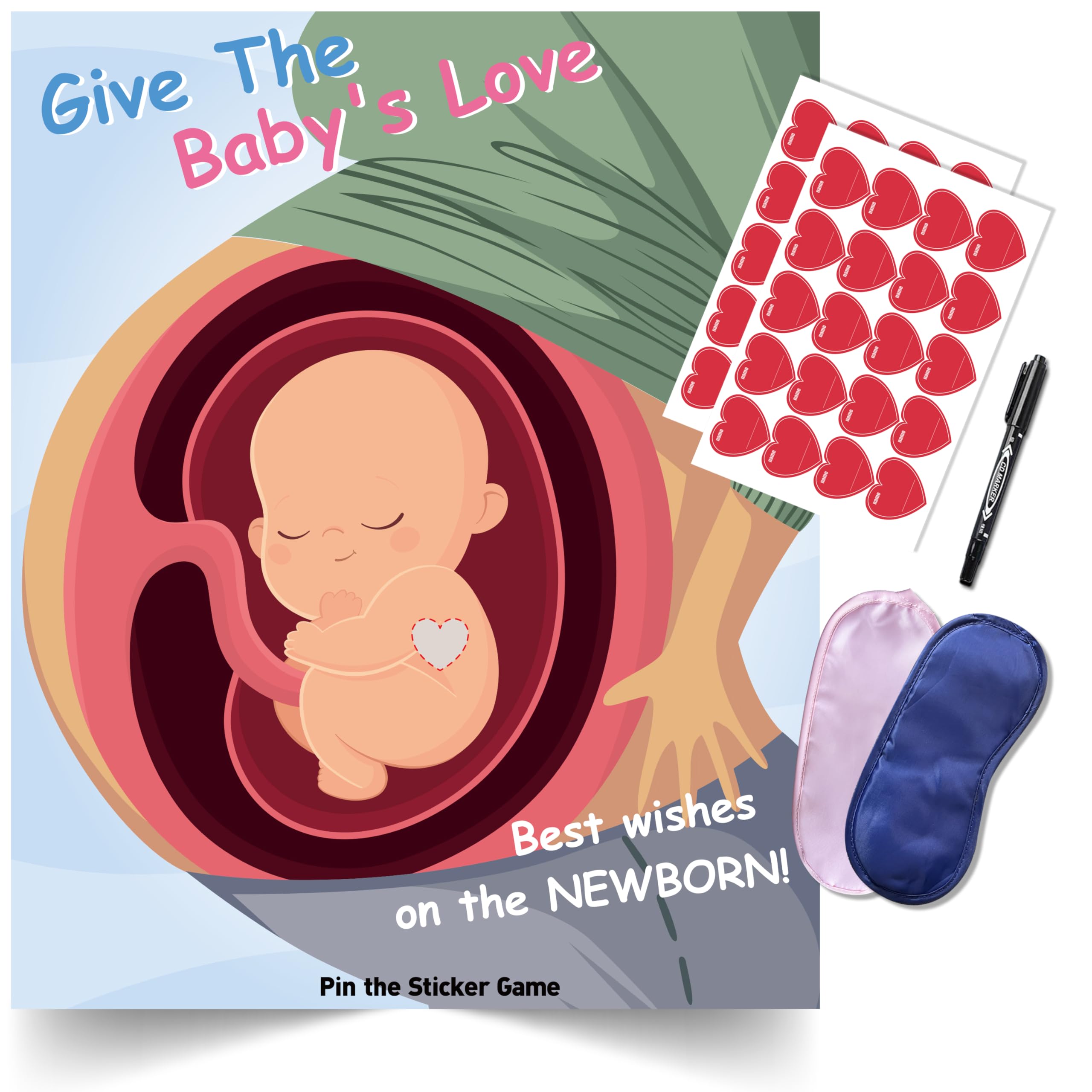 Baby Shower Games Party Favors, Pin The Heart on The Baby Games, BabyShower Favors Decorations Birthday Party Supplies for Adults Girl Boy - 40 Guests