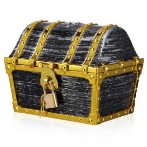 favomoto pirate treasure chest, treasures collection storage wood storage box chest with lock and key for christmas pirate party favors