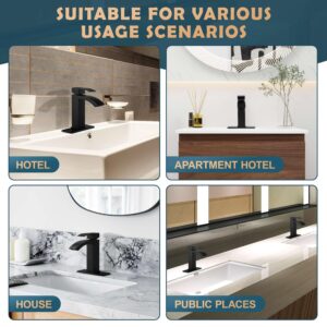 Bathroom Sink Faucet, Herogo Matte Black Waterfall Stainless Steel Sink Faucet with Pop-up Drain, Single Handle Bathroom Faucet with Deck Plate for 1 or 3 Hole RV Bathroom Vanity Lavatory Sinks