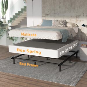 Bednowitz Full Bed Frame Low to Ground, 7 Inch High Profile Metal Box Spring with Fabric Cover Set, Heavy Duty Noise-Free Mattress Foundation, Easy Assembly