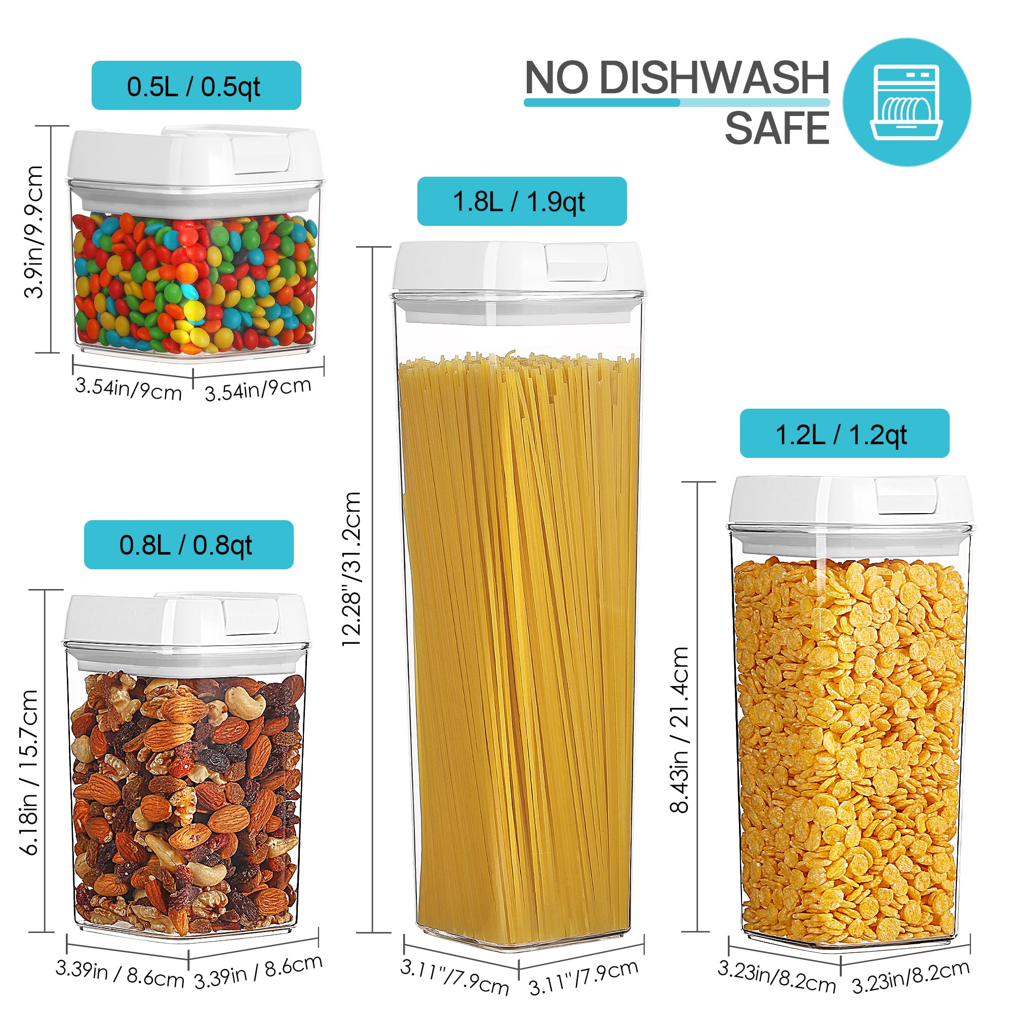 Vtopmart 14 PCS Airtight Food Storage Containers Set, BPA Free Plastic Kitchen Pantry Organizer, with Easy Lock Lids for Pasta Spaghetti Cereal Snack Flour Sugar Rice Organization, Include 24 Labels