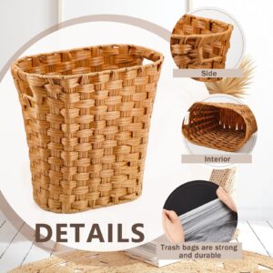 Ziliny 2 Pcs Wicker Trash Can with 50 Small Trash Bag Wicker Waste Woven Basket with Handles Clear Multi Use Garbage Bags for Bathroom Kitchen Bedroom