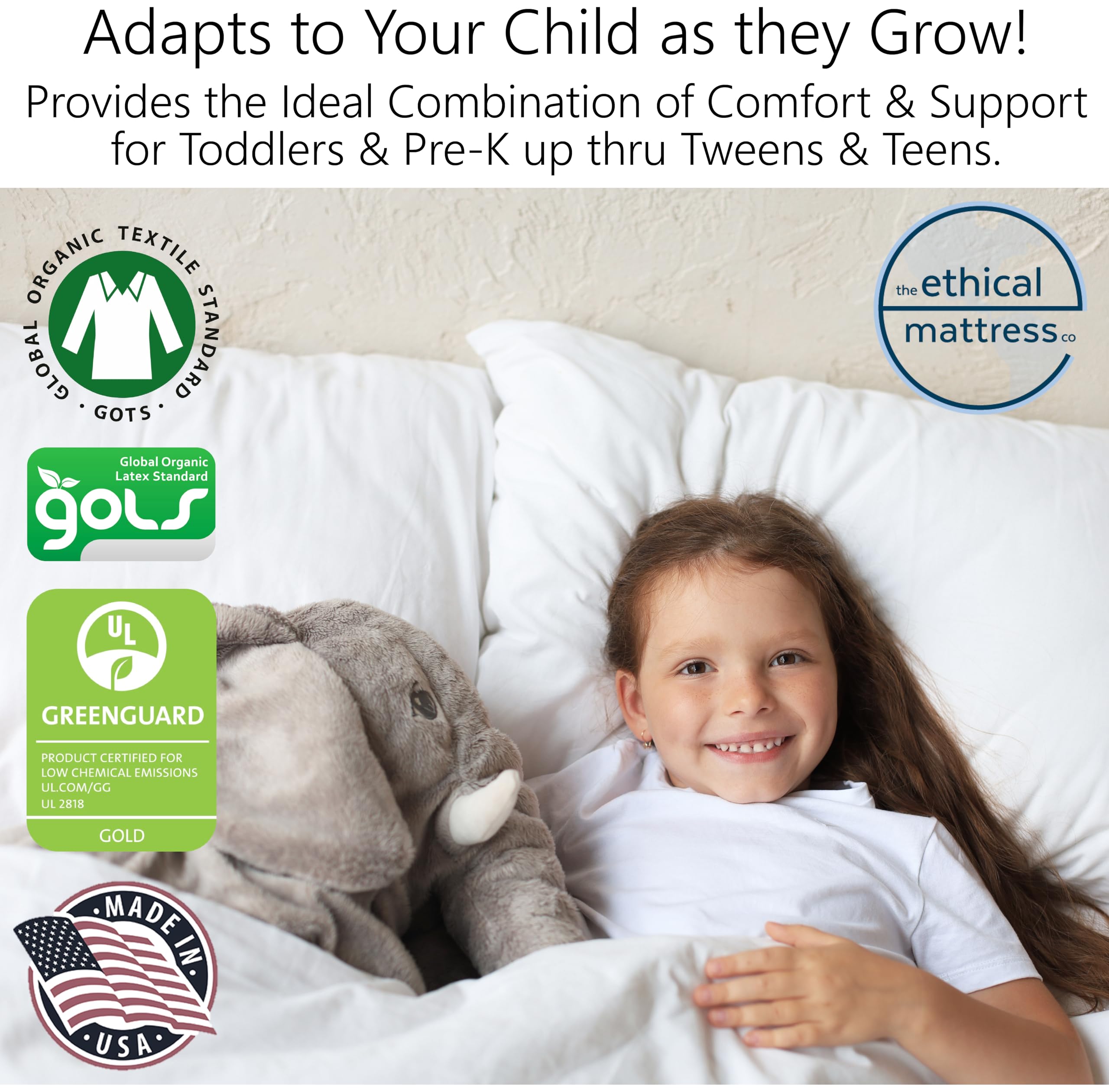 Ethical Mattress CO 6" Kid’s Mattress, Toxin-Free, Made in The USA with Organic Cotton, Wool, Latex & Pocketed Coils (Mattress-in-a-Box); Perfect for bunk beds, trundles & Platform beds - Full Size