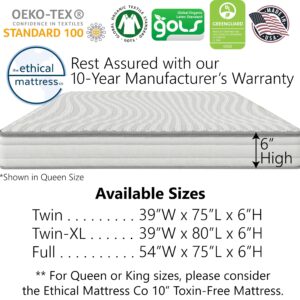 ETHICAL MATTRESS CO 6" Kid’s Mattress, Toxin-Free, Made in the USA with Organic Cotton, Wool, Latex & Pocketed Coils (Mattress-in-a-Box); perfect for bunk beds, trundles & platform beds - Twin XL size