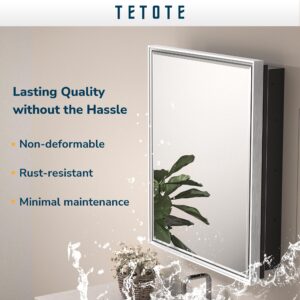 TETOTE 40x30 Inch Medicine Cabinet Silver Framed Bathroom with Mirror Aluminum Framed Surface or Recessed Wall-Mounted Medicine Cabinets Beveled Mirror with Storage 2 Door Modern Farmhouse