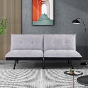 iululu futon sofa bed modern convertible armless sleeper couch daybed for studio, apartment, office, small space, compact living room, grey