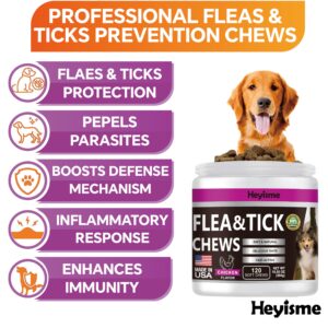 HEYISME Flea and Tick Prevention for Dogs Chewables, Natural Dog Flea and Tick Control Supplement, Flea Treatment for Dogs, Oral Flea and Tick Chews Treats for All Breeds and Ages (Chicken, 120 Chews)